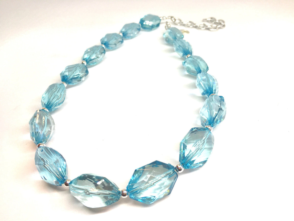 Chunky light Blue Big Beaded Statement Necklace, Ice Blue Jewelry Set ...